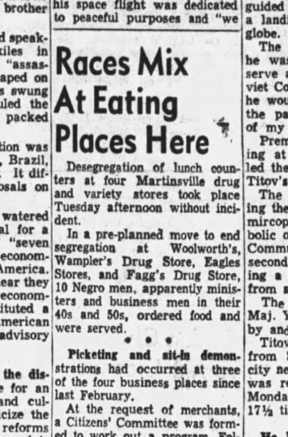 Martinsville marks anniversary of lunch counter sit-in - Cardinal News