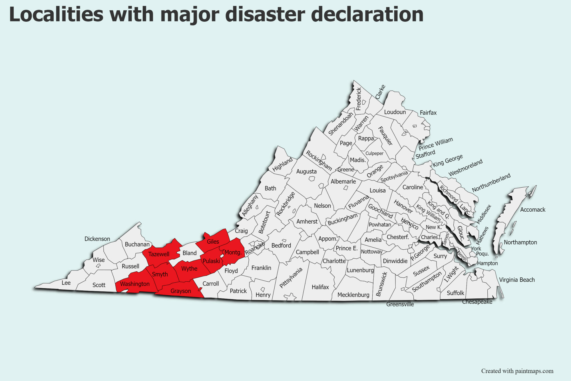 List of localities declared under a major disaster grows to nine in Southwest Virginia ...