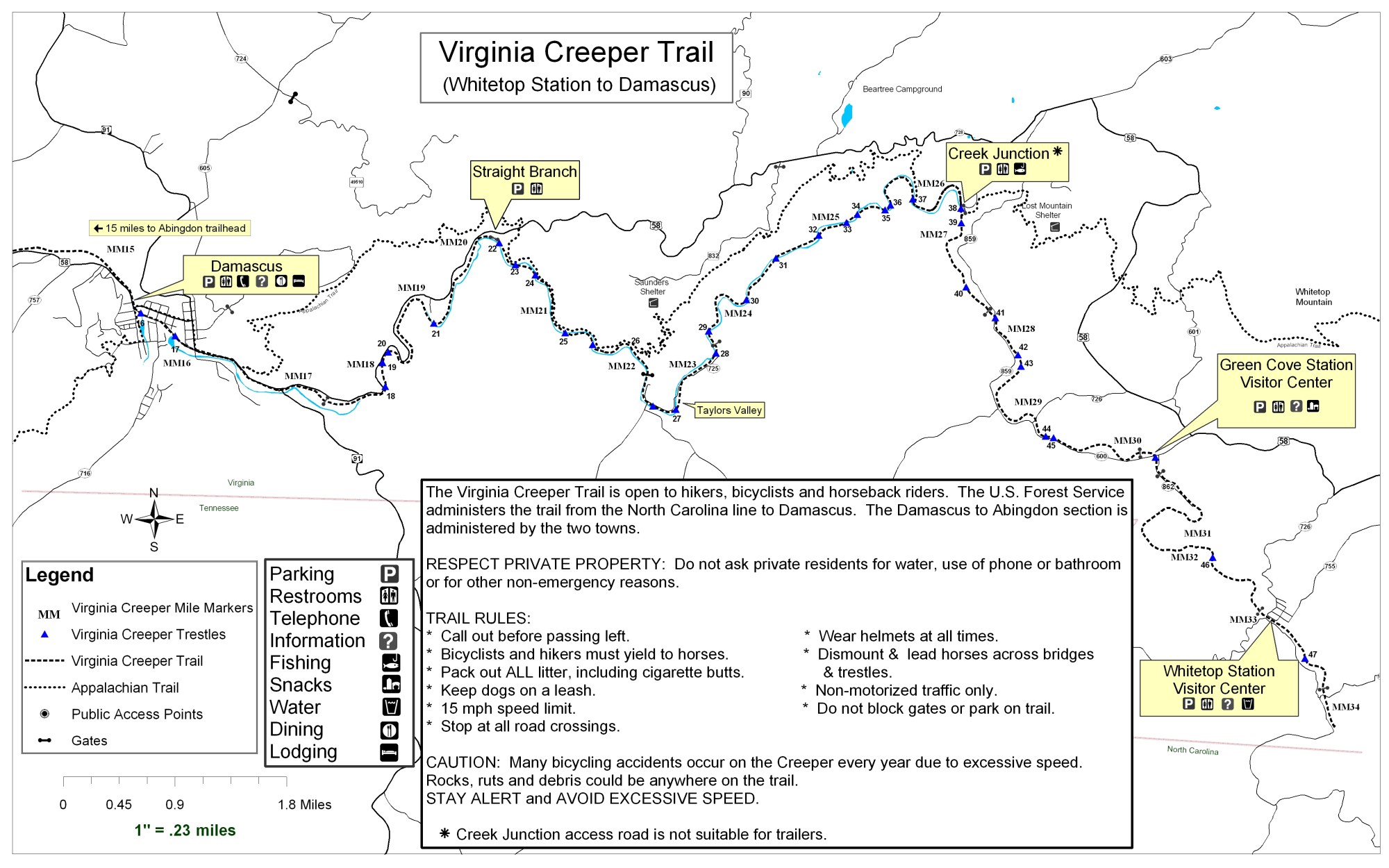 Floodwaters destroyed 18 trestles on the Creeper Trail and washed away ...