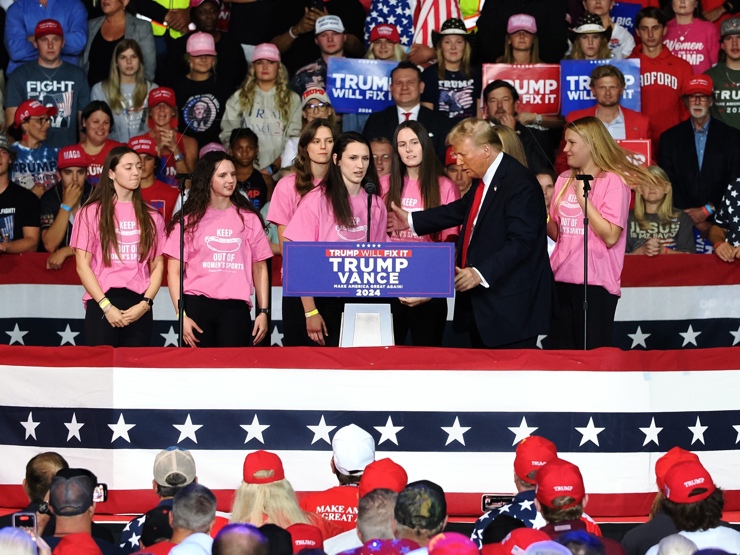 Roanoke College women’s swim team members take the stage at Trump rally ...