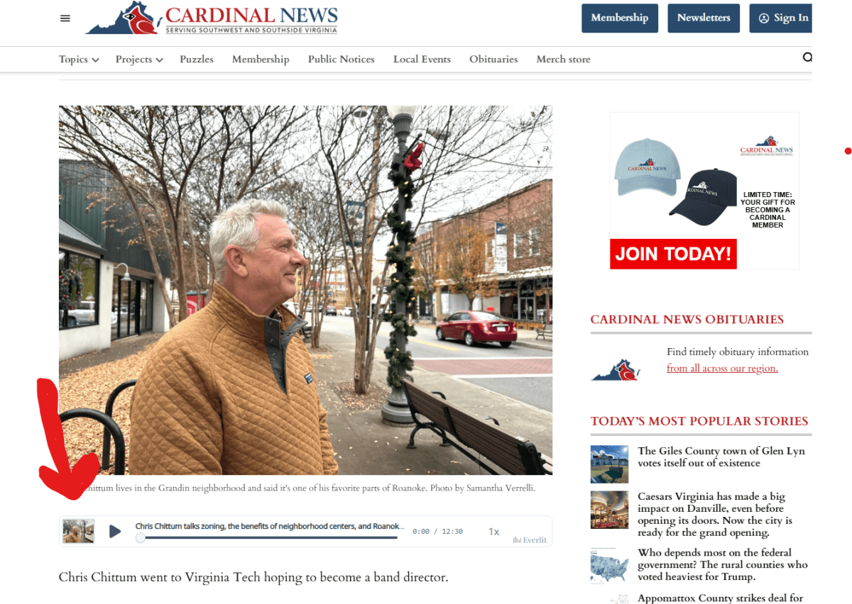 Listen to Cardinal News stories with our new audio feature - Cardinal News