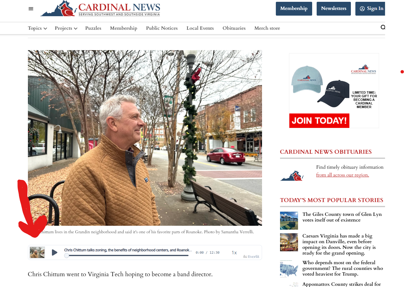 Listen to Cardinal News stories with our new audio feature - Cardinal News